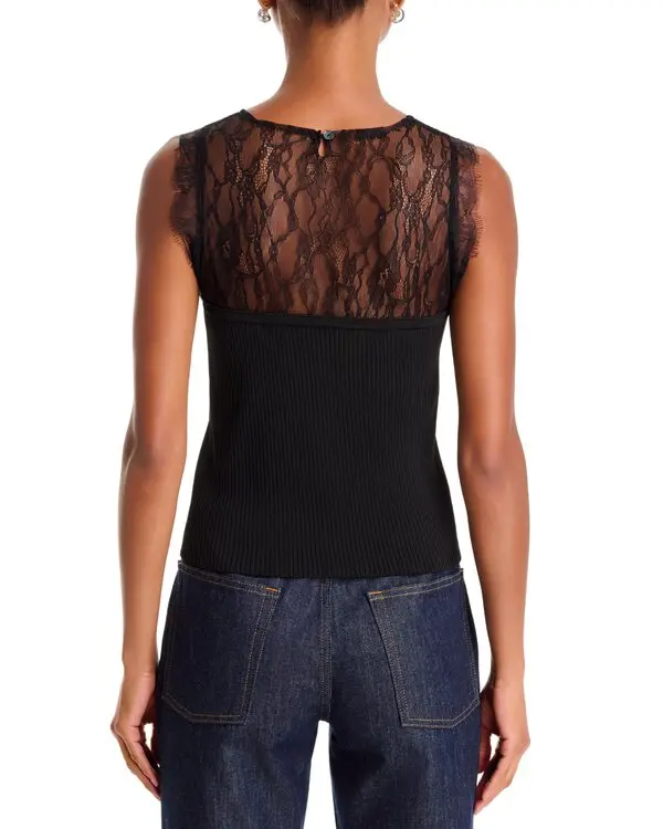 Aqua Lace Trimmed Ribbed Tank