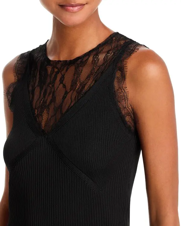 Aqua Lace Trimmed Ribbed Tank