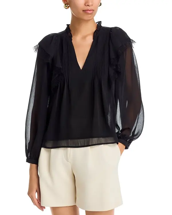 Aqua Lace Trim Split Neck Blouse Exclusive