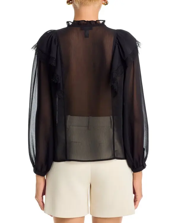 Aqua Lace Trim Split Neck Blouse Exclusive