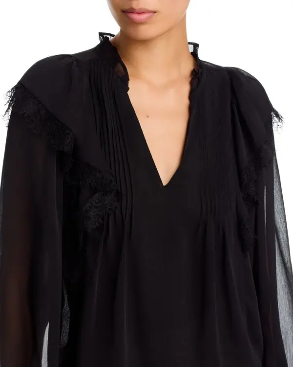Aqua Lace Trim Split Neck Blouse Exclusive