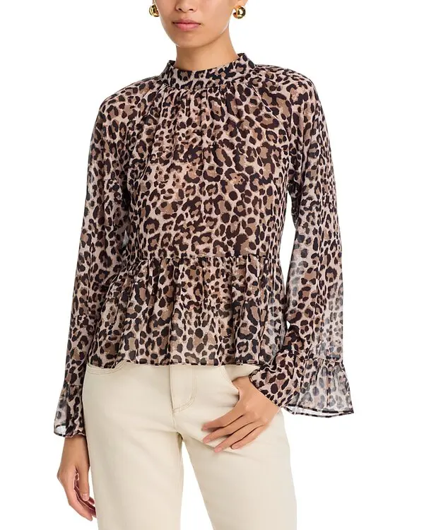 Aqua Mock Neck Bell Sleeve Top Exclusive - Brown Multi