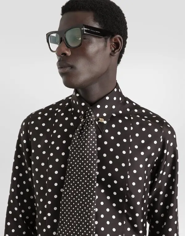 Dolce & Gabbana Polka Dot-print Silk Twill Gold Shirt - Multicolor