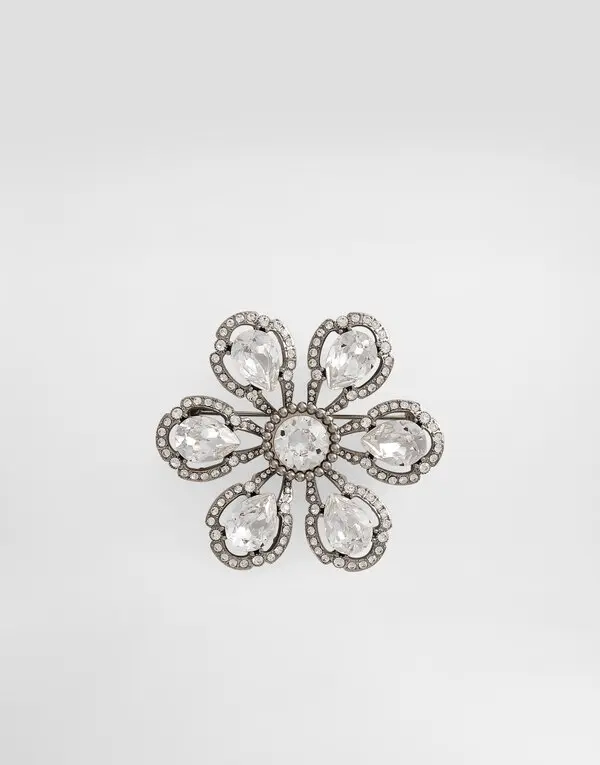 Dolce & Gabbana Sartoria Floral Brooch With Rhinestones - Silver