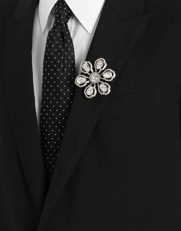 Dolce & Gabbana Sartoria Floral Brooch With Rhinestones - Silver