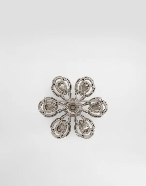 Dolce & Gabbana Sartoria Floral Brooch With Rhinestones - Silver