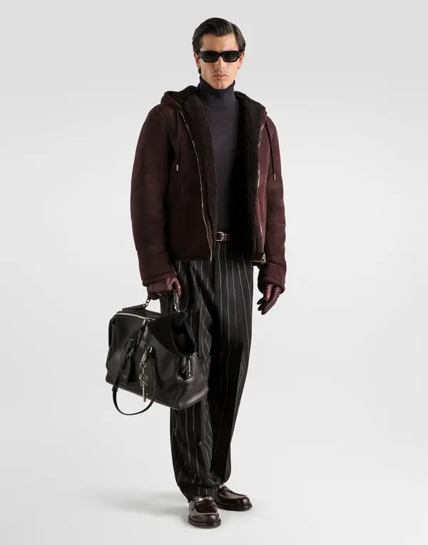 Dolce & Gabbana Suede Shearling Hooded Jacket