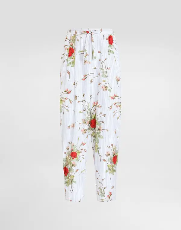 Dolce & Gabbana Rose-print Striped Poplin Trousers - Multicolor