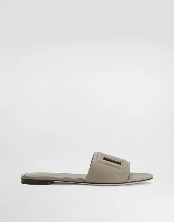 Dolce & Gabbana Calfskin Sliders With Dg Logo - Beige