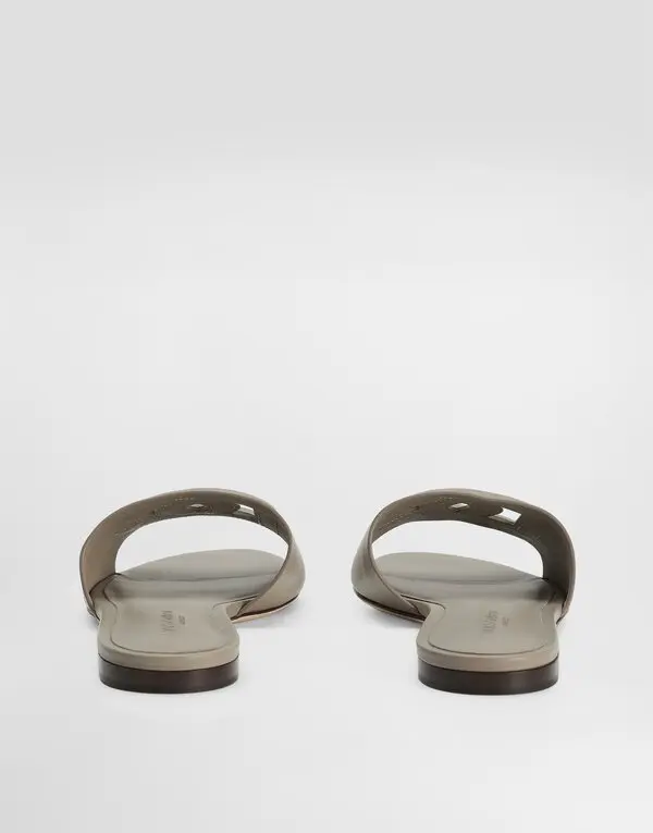 Dolce & Gabbana Calfskin Sliders With Dg Logo - Beige