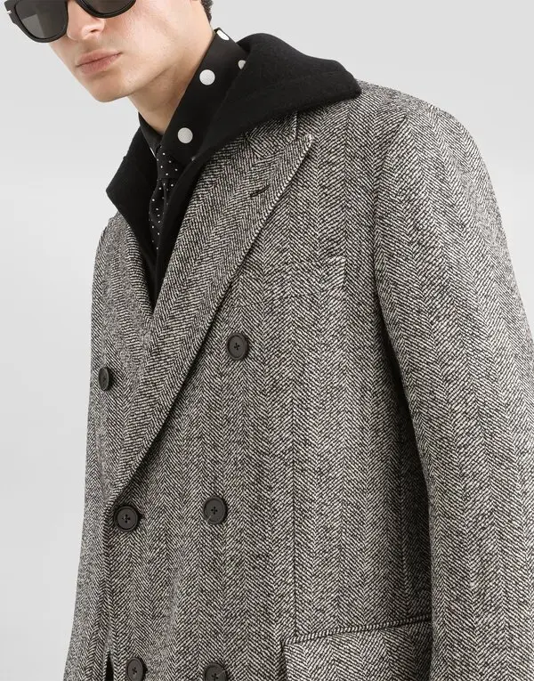 Dolce & Gabbana Double-breasted Herringbone Wool Coat