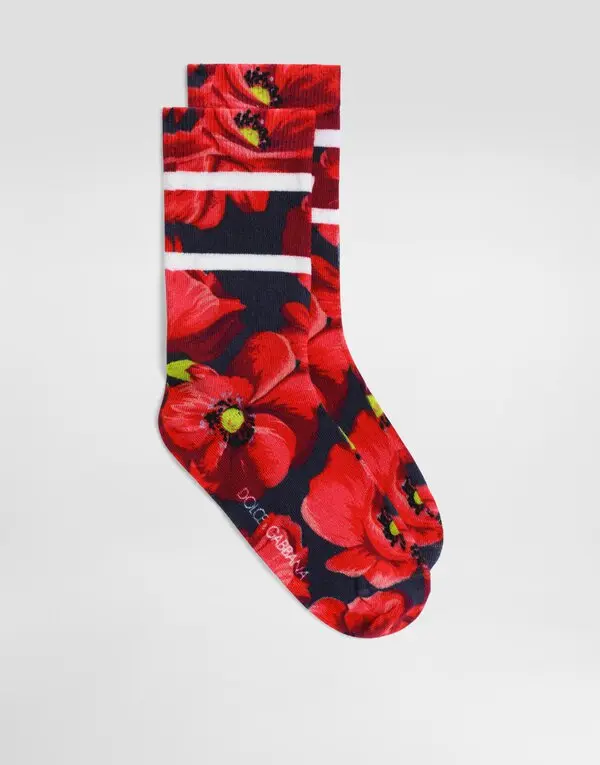 Dolce & Gabbana Poppy-print Cotton Socks - Multicolor