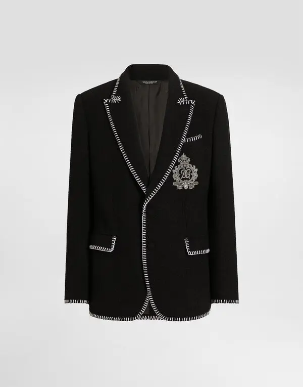 Dolce & Gabbana Tweed Single-breasted Jacket With Embroidery - Black