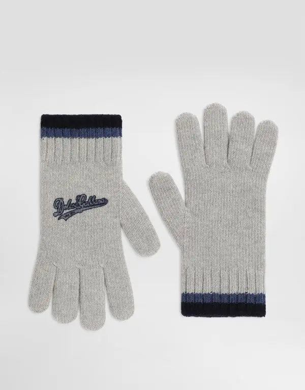 Dolce & Gabbana Knit Gloves With Logo - Beige