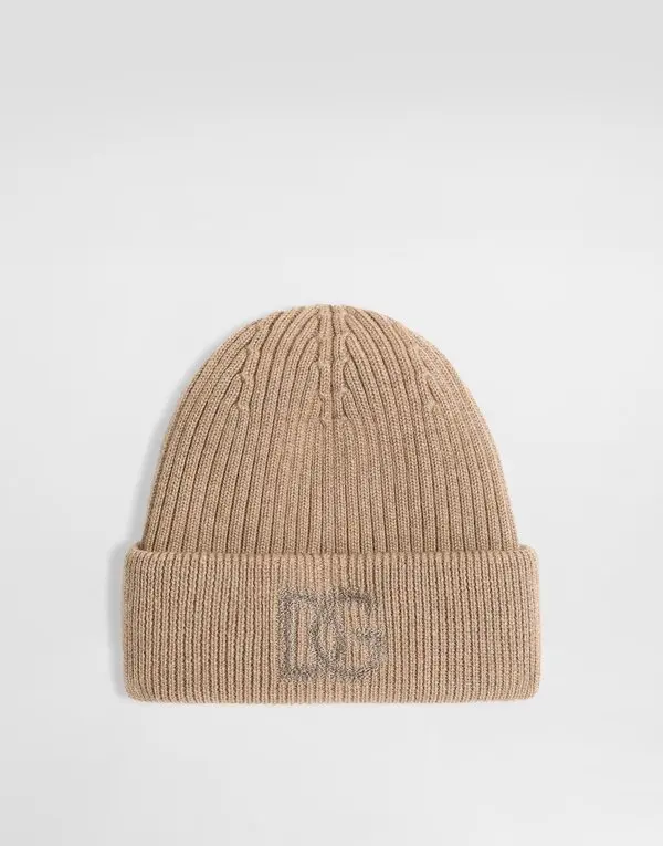 Dolce & Gabbana Virgin Wool Hat With Logo - Beige