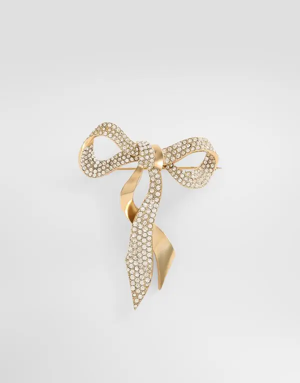 Dolce & Gabbana Bow Brooch With Rhinestones - Gold