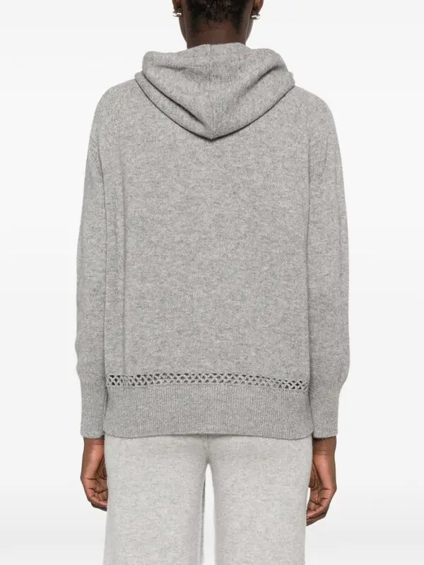 Ermanno Scervino Wool And Cashmere Floral Embroidered Zip-up Hoodie - Grey