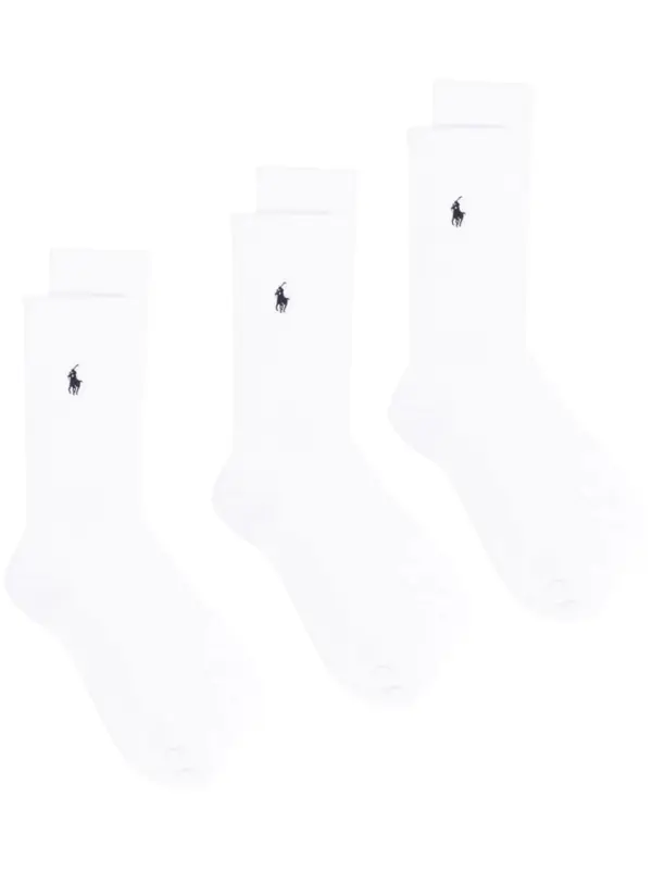 Polo Ralph Lauren Set Of 3 Crew Socks With Embroidered Logo - White