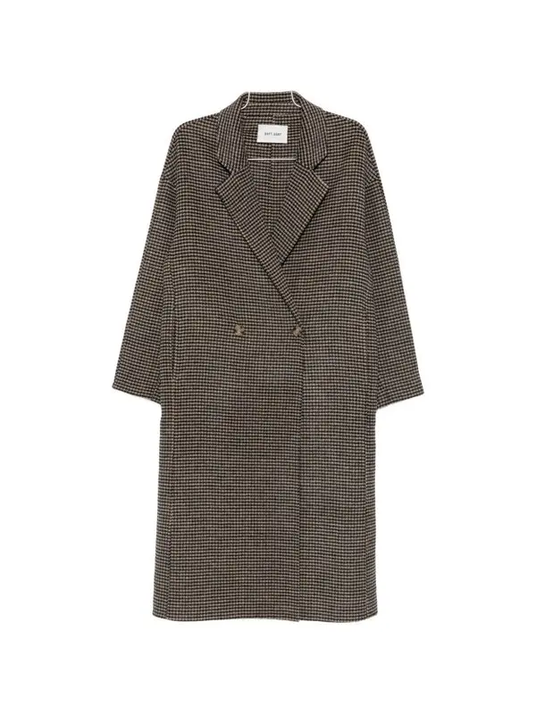 Soft Goat Wool Double-breasted Houndstooth Coat - Black