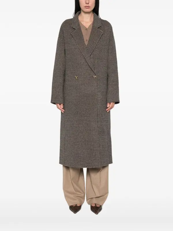 Soft Goat Wool Double-breasted Houndstooth Coat