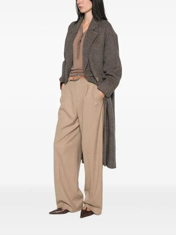 Soft Goat Wool Double-breasted Houndstooth Coat