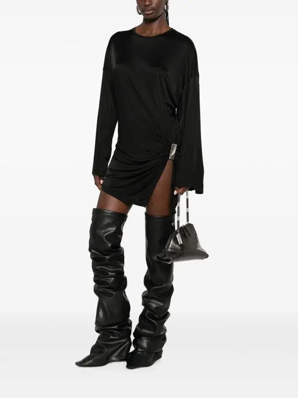 Attico Asymmetric Gathered Mini Dress With Silver-tone Hardware