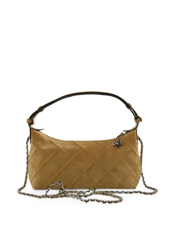 Tory Burch Fleming Suede Shoulder Bag With Silver-tone Logo Charm