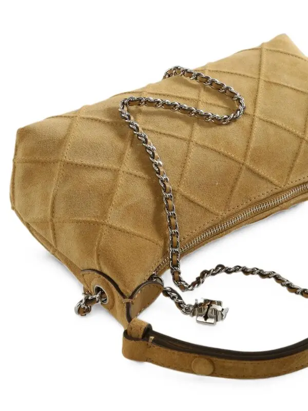 Tory Burch Fleming Suede Shoulder Bag With Silver-tone Logo Charm