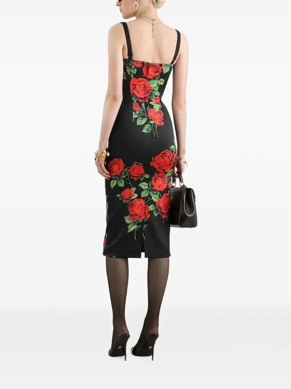 Dolce & Gabbana Roses Print Silk Midi Dress