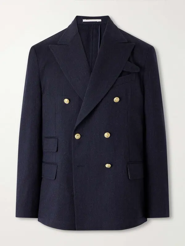 FORTELA Travel Double-breasted Wool-twill Blazer - Navy