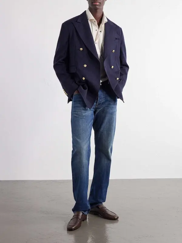FORTELA Travel Double-breasted Wool-twill Blazer