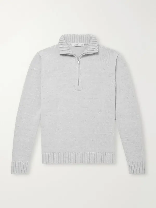 Inis Meáin Wool And Linen-blend Half-zip Sweater - Gray