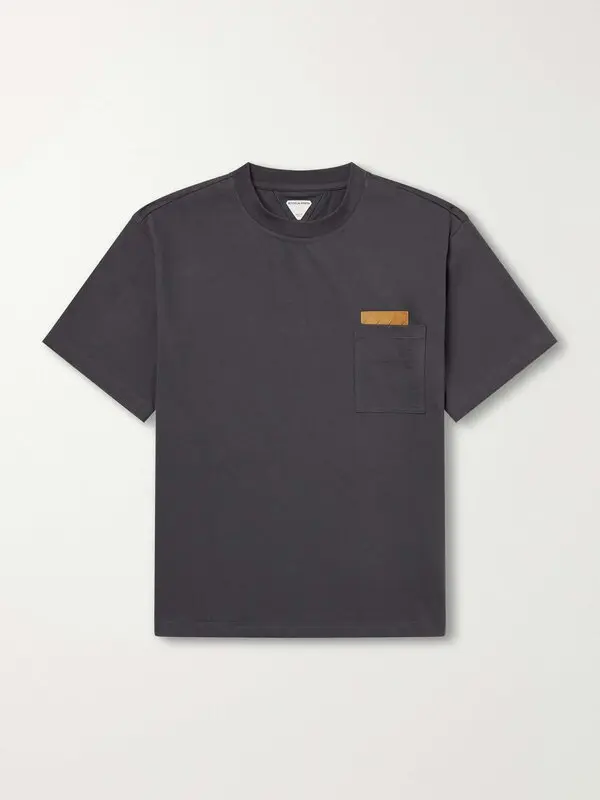 Bottega Veneta Intrecciato Suede-trimmed Cotton-jersey T-shirt - Gray