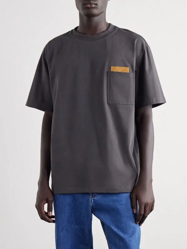 Bottega Veneta Intrecciato Suede-trimmed Cotton-jersey T-shirt - Gray