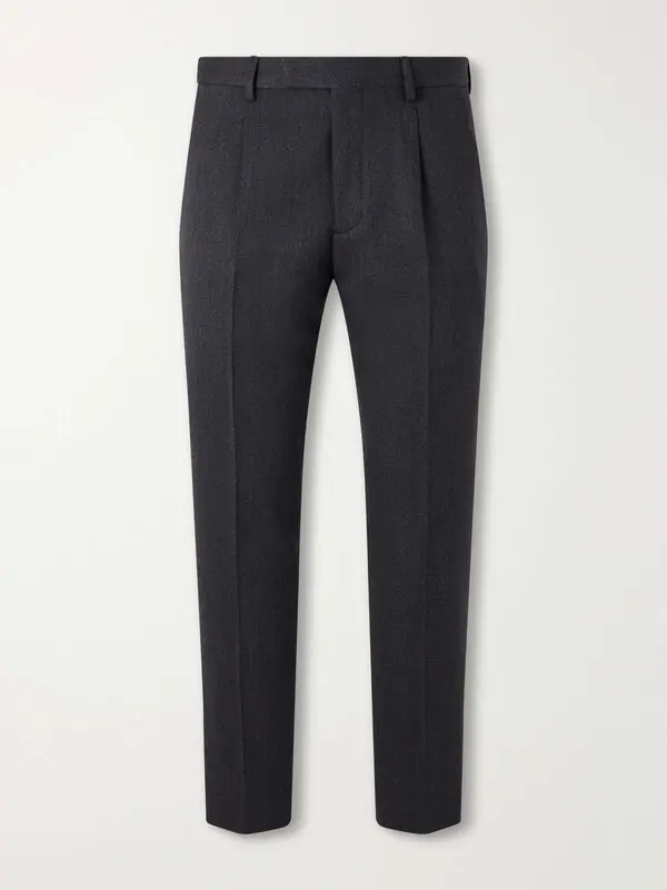 Zegna Straight-leg Wool And Cashmere-blend Twill Trousers - Gray