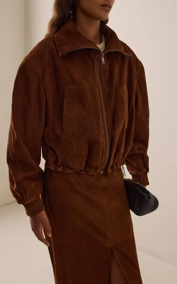 ROTATE BY BIRGER CHRISTENSEN Suede Bomber Jacket