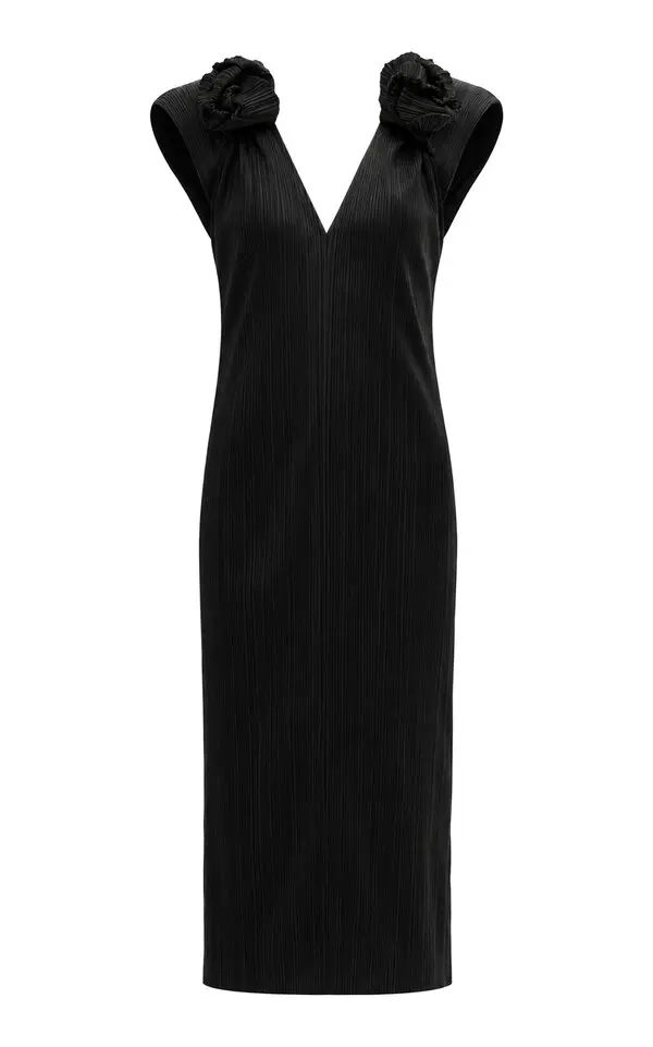 Bottega Veneta Plisse Satin Midi Dress - Black