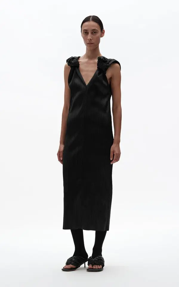 Bottega Veneta Plisse Satin Midi Dress