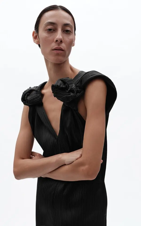 Bottega Veneta Plisse Satin Midi Dress