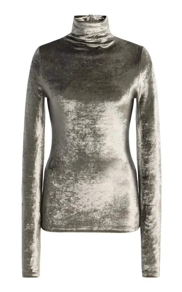 LEMAIRE High-neck Metallic Velvet Top - Grey