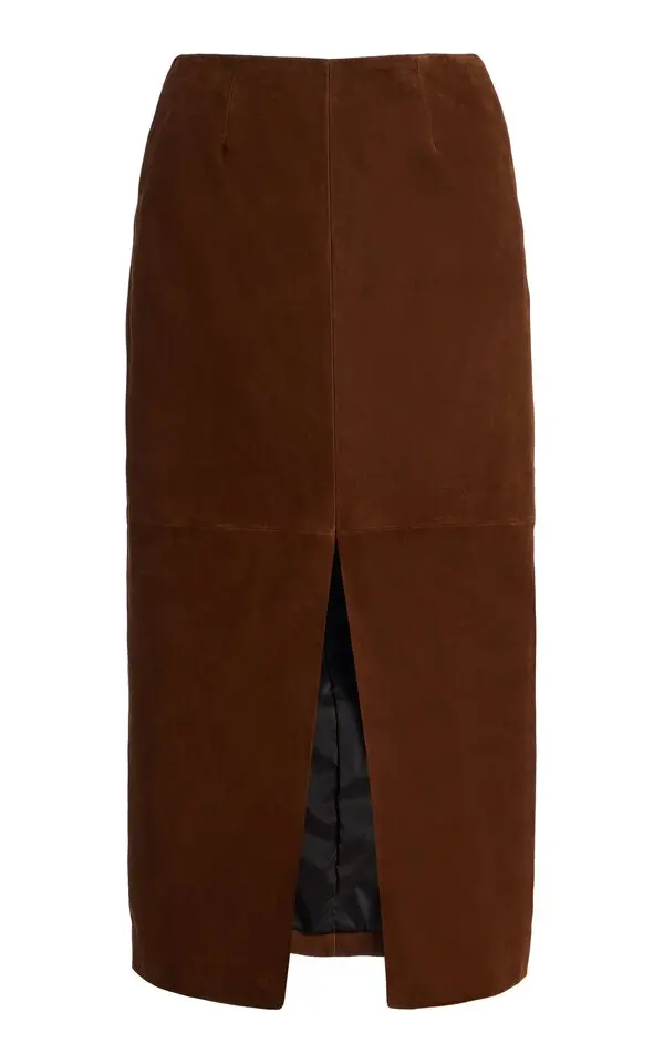 ROTATE BY BIRGER CHRISTENSEN Pencil Suede Midi Skirt - Brown