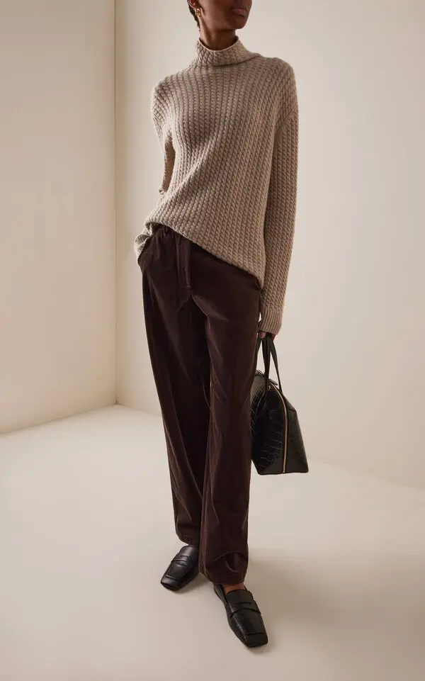 Lafayette 148 New York Cable-knit Cashmere Stand Collar Sweater