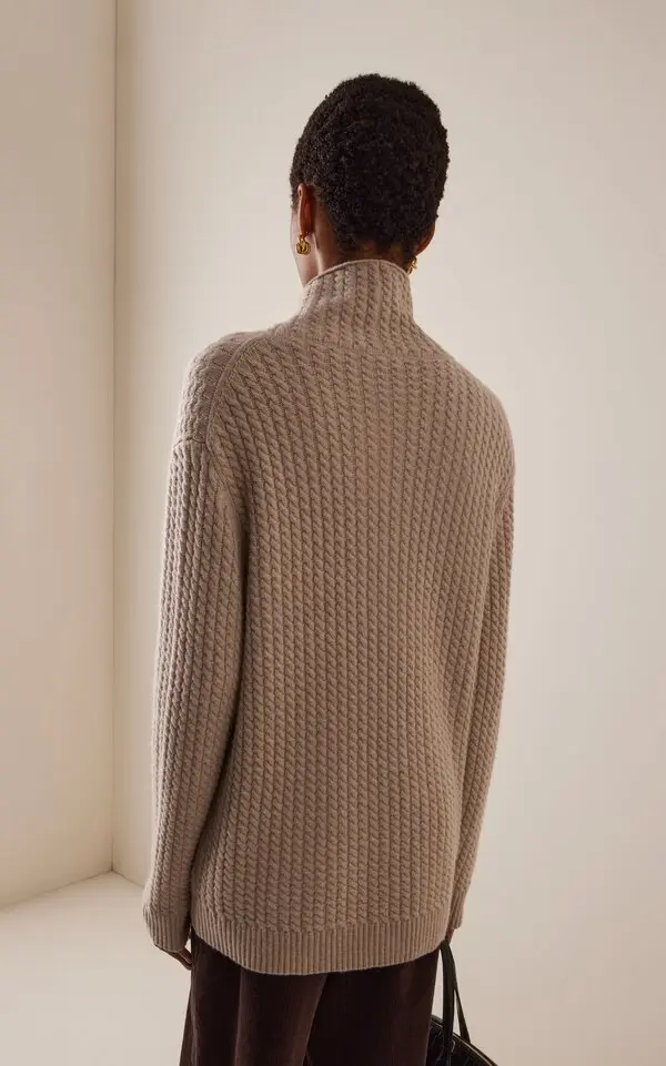 Lafayette 148 New York Cable-knit Cashmere Stand Collar Sweater
