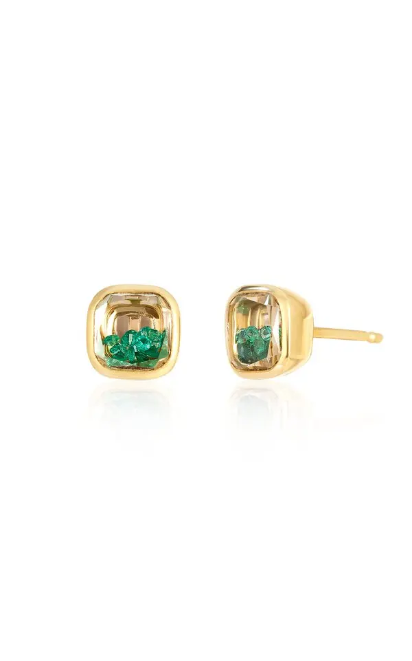 Moritz Glik 18k Yellow Gold Neue Cushion Stud Earrings Emerald - Green