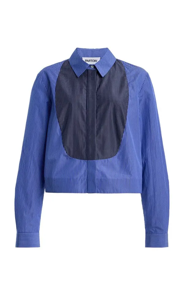 Partow Warren Cropped Pinstripe Shirt - Blue