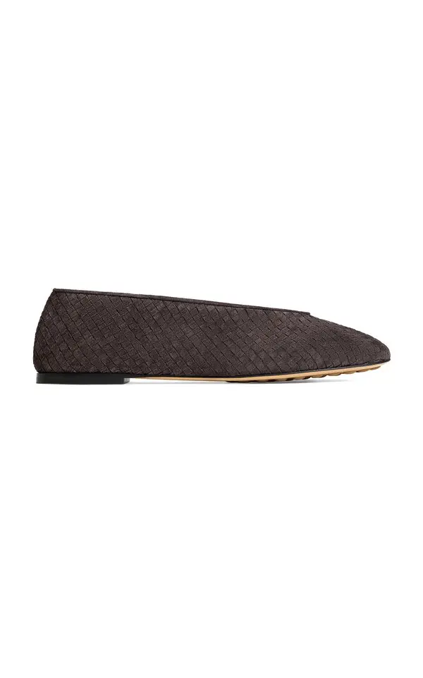 Bottega Veneta Rosa Intrecciato Suede Ballet Flats - Brown