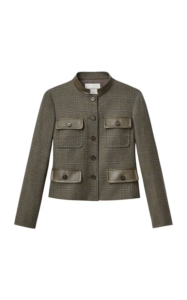 Lafayette 148 New York Glen Plaid Wool Cropped Jacket - Olive