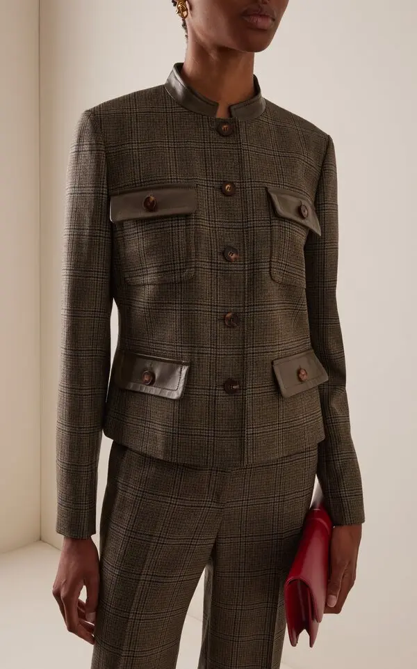 Lafayette 148 New York Glen Plaid Wool Cropped Jacket
