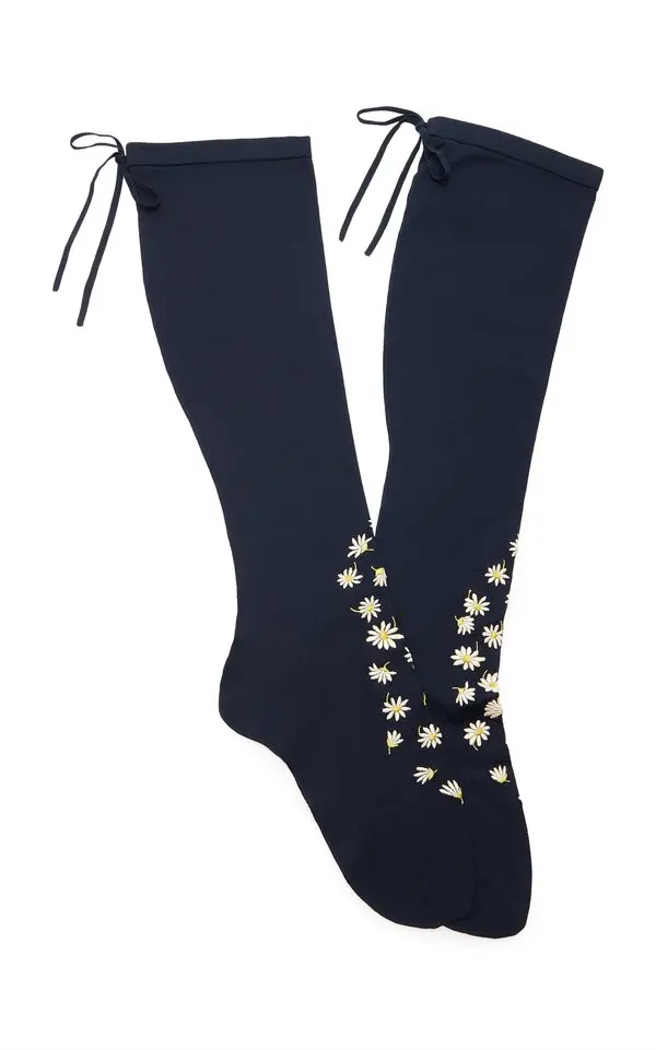 Prada Flower Knee-high Cotton Socks - Navy