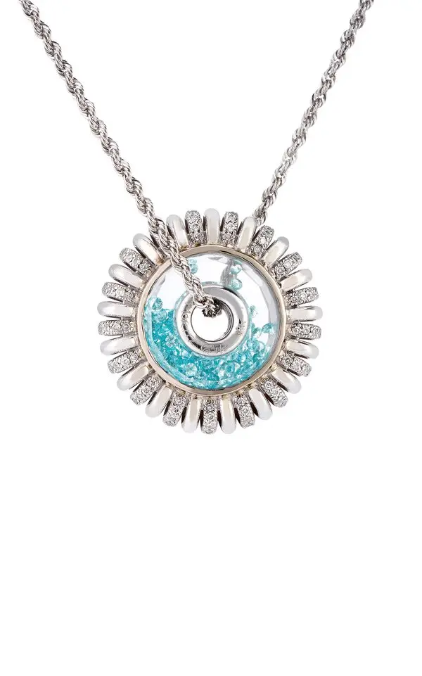 Moritz Glik 18k White Gold Mola Roda 15 Necklace Half-pave Paraiba